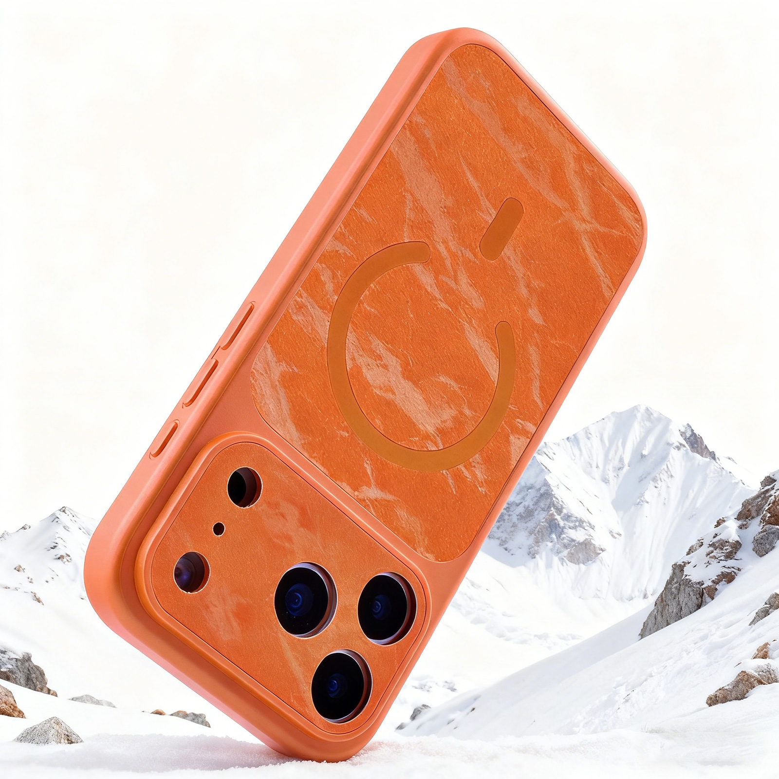 Oil-Spray Snow Mountain Pattern Case for iPhone 17, Orange_Mengtor.com